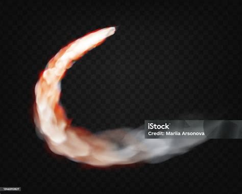 로켓 화재 및 연기 트레일 벡터 현실적인 우주선 시작 발사 요소 우주 로켓 발사 또는 시작 제트 화재 불꽃 비행기 셔틀 트레일 투명 배경에 고립 된 요소 0명에 대한 스톡