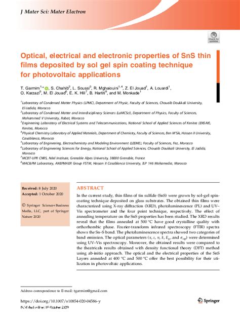 Pdf Optical Electrical And Electronic Properties Of Sns Thin Films