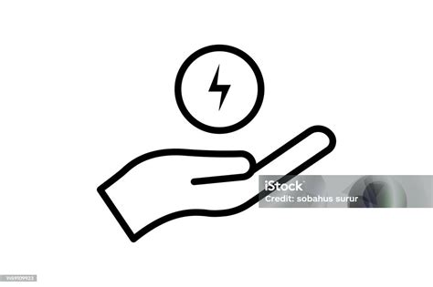 에너지 절약 아이콘 그림입니다 전기와 손 아이콘입니다 생태 재생 가능 에너지와 관련된 아이콘 선 아이콘 스타일입니다 간단한 벡터 디자인 편집 가능 개념에 대한 스톡 벡터