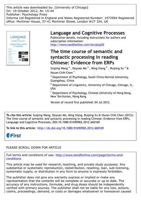 Pdf The Time Course Of Semantic And Syntactic Processing In Reading Chinese Evidence From Erps