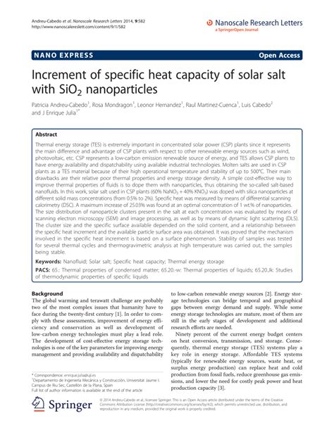 Pdf Increment Of Specific Heat Capacity Of Solar Salt With Sio2