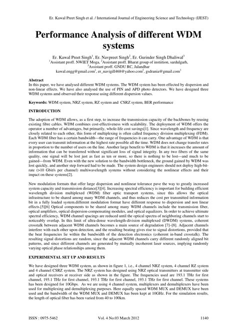 Pdf Performance Analysis Of Different Wdm Systems