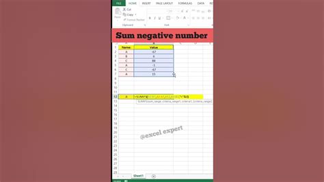 Sum Negative Number Only In Excel Interview Question Exceltricks Microsofttips Yoitubeshorts