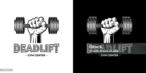 거칠고 강하게 꽉 쥔 주먹이 바벨이나 덤벨을 들어 올리는 그림 역도 체육관 피트니스 스포츠 클럽 빈티지 복고풍 엠블럼 배지 라벨 로고 디자인 손에 대한 스톡 벡터 아트 및