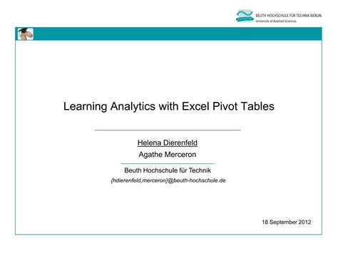 Learning Analytics With Excel Pivot Tables Pptx Technology And Computing