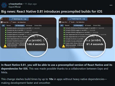 React Native 081 Introduces Precompiled Builds For Ios