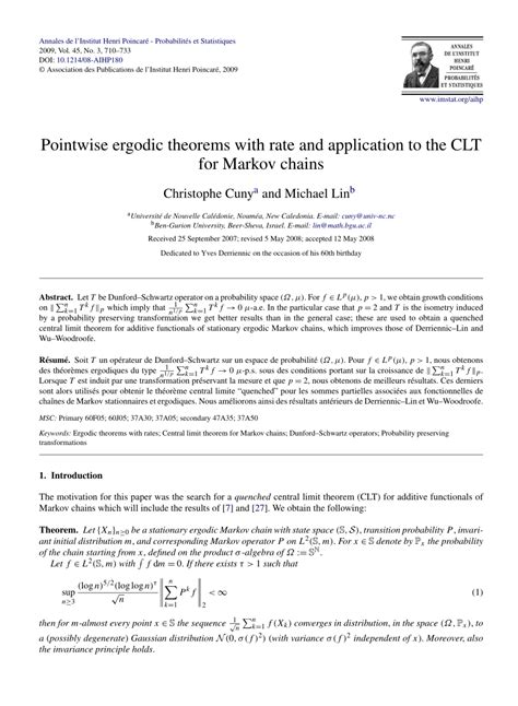 Pdf Pointwise Ergodic Theorems With Rate And Application To The Clt For Markov Chains