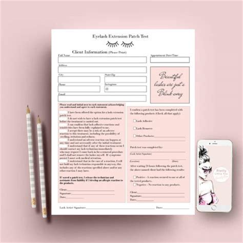 Eyelash Extension Patch Test Form Eyelash Extension Form Client Release Form Client Lash Form