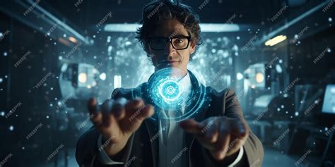 Focused Quantum Physicist Portrait Rendering Premium Ai Generated Image