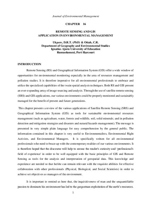 Pdf Remote Sensing And Gis Application In Environmental Management