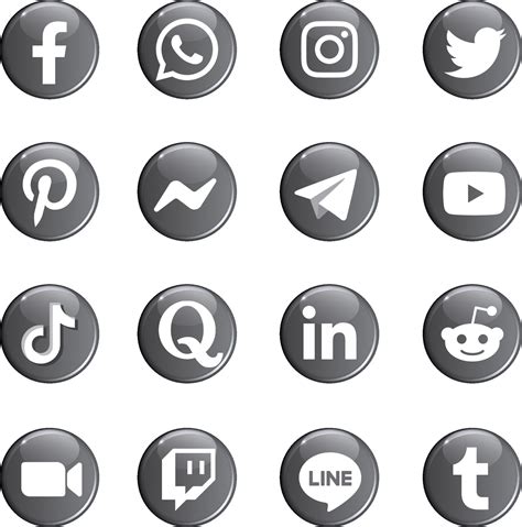 Icon Set Social Media Button Monochrome 23549574 Vector Art At Vecteezy