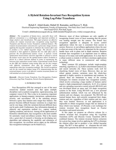 Pdf A Hybrid Rotation Invariant Face Recognition System Using Log