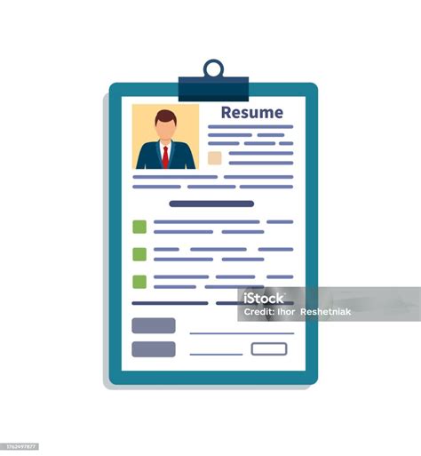 재개 아이콘을 클릭합니다 클립보드의 이력서 신청서 고용 문서 구직 개념입니다 벡터 일러스트 레이 션입니다 옆모습에 대한 스톡 벡터 아트 및 기타 이미지 Istock