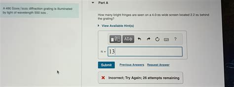 Solved Part Aa 490 ﻿lines Mm ﻿diffraction Grating Is