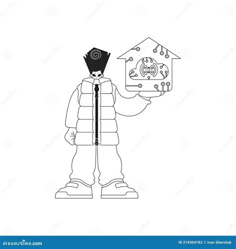 Guy With Iot Logo In A Vector Linear Design Stock Vector Illustration Of Smart Computing