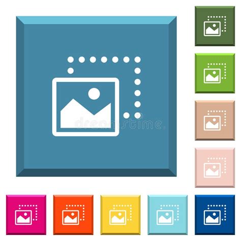 Drag Image To Bottom Left White Icons On Edged Square Buttons Stock