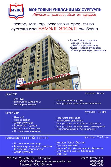 Монголын Үндэсний Их Сургууль Монголын хамгийн том их сургууль ТӨГСӨЛТИЙН ДАРААХ СУРГУУЛЬДАА