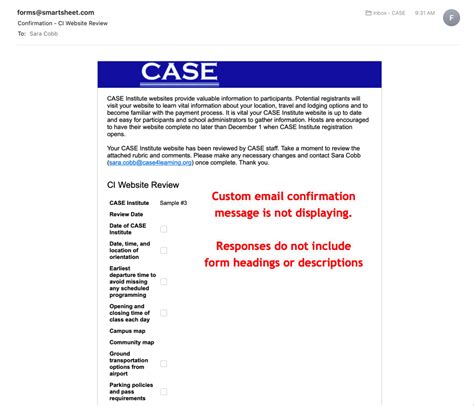 forms formatting and email confirmation smartsheet community