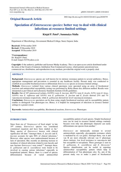 Pdf Speciation Of Enterococcus Species Better Way To Deal With Clinical Infections At