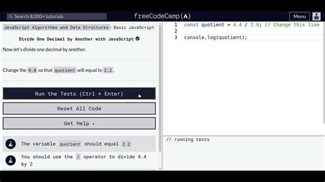 Lesson 19 Basic Javascript Divide One Decimal By Another With Javascrip Youtube