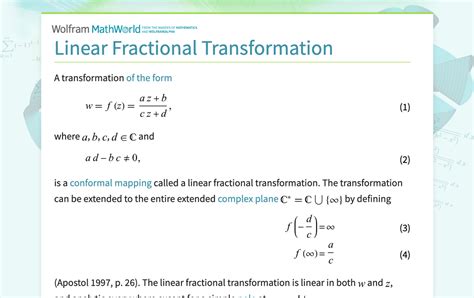 Linear Fractional Transformation From Wolfram Mathworld