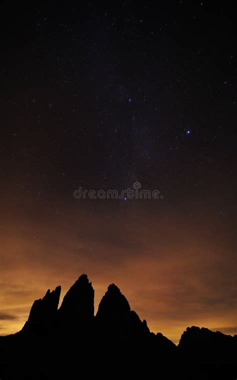 Natural View Of Milky Way Galaxy Over The Dolomites Mountains On