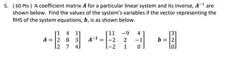 Solved 5 60 Pts A Coefficient Matrix A For A Particular Linear System