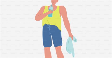 파란 수건을 가진 금발 머리의 피트니스 남자가 스포츠 운동 후 병에서 물을 마시고 있다 갈증을 해소하는 개념 만화 스타일의 흰색 배경에 격리된 벡터 아이콘 그림 벡터