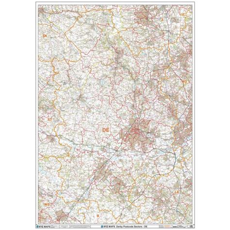 Derby De Postcode Wall Map Stanfords Derby De Postcode Wall Map Stanfords