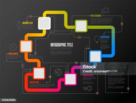 인포 그래픽 회사 이정표 사각형 사진 자리 표시자가있는 어두운 타임 라인 템플릿 0명에 대한 스톡 벡터 아트 및 기타 이미지 0명 계절 곡선 Istock