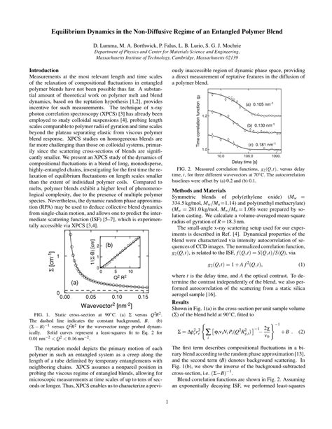 Pdf Equilibrium Dynamics In The Nondiffusive Regime Of An Entangled Polymer Blend
