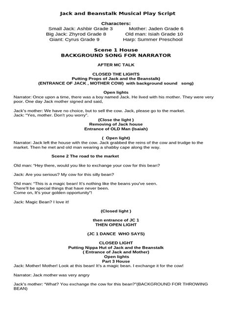 Jack And Beanstalk Musical Play Script Pdf