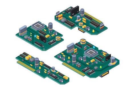Different Computer Boards With Semiconductors Capacitor And Chips Electronics Illustration