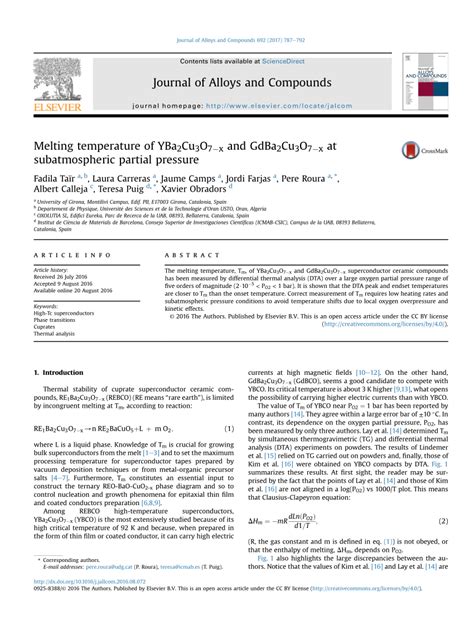 Pdf Melting Temperature Of Yba2cu3o7−x And Gdba2cu3o7−x At Subatmospheric Partial Pressure