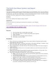 Earth Sun Moon System Lab Report Docx The Earth Sun Moon System Lab Report Introduction The