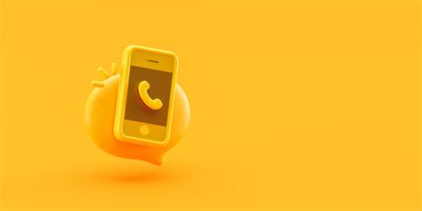 노란색 연락처 휴대 전화 3d 아이콘은 전화 기호 메시지 버블 개념 또는 최소 채팅 알림 고객 다이얼 기호 및 핫라인 알람