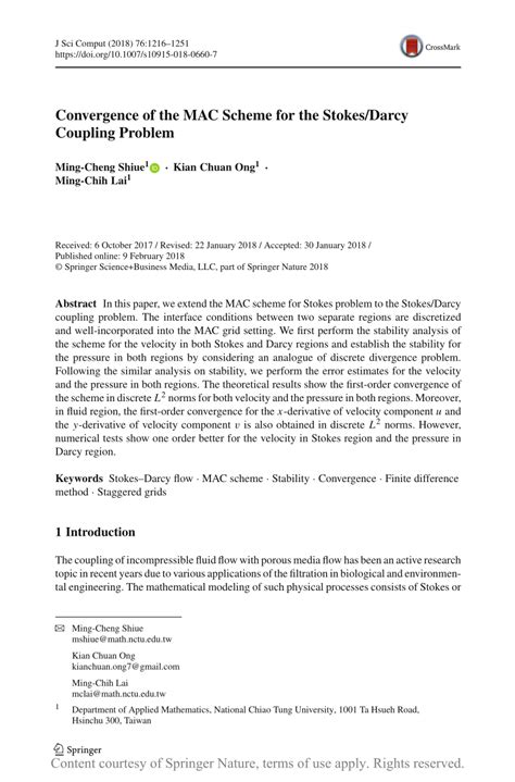 Convergence Of The Mac Scheme For The Stokes Darcy Coupling Problem Request Pdf