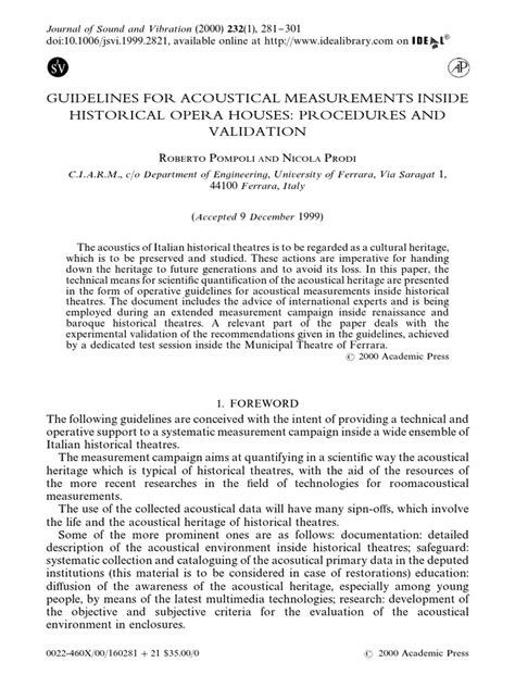 Guidelines For Acoustical Measurements Inside Historical Opera Houses Roberto Pompoli Pdf