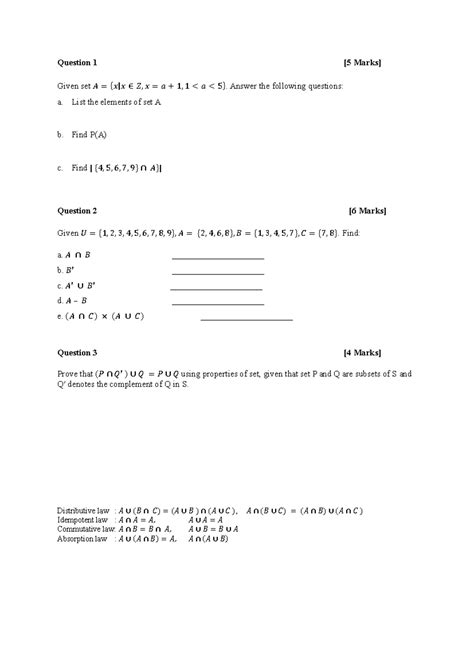 Exercise chap Question Marks Given set 𝐴𝐴 𝑥𝑥 𝑥𝑥 𝑍𝑍 𝑥𝑥 𝑎𝑎