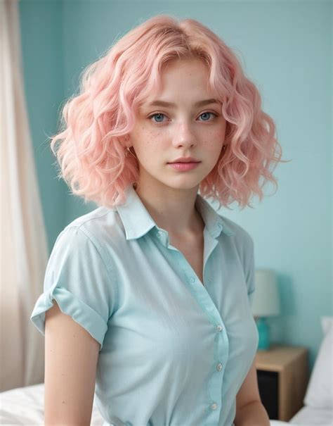 Premium Photo Pastel Theme Portrait Of A Pretty Pink Hair Girl