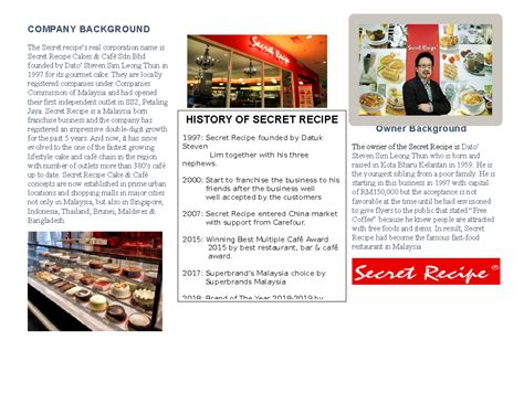 Company Background Assignment Company Background The Secret Recipes Real Corporation Name