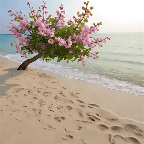 Premium Photo A Beach With A Tree And The Ocean In The Background