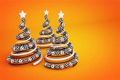 추상 나선형 점선 및 줄무늬와 함께 크리스마스 트리 오렌지 배경에 3d 렌더링 그림입니다 12월에 대한 스톡 사진 및 기타 이미지 Istock