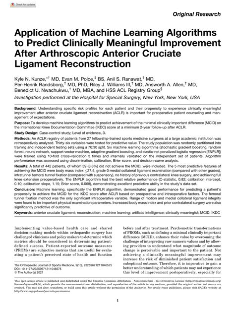 Pdf Application Of Machine Learning Algorithms To Predict Clinically