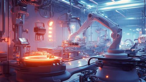 Futuristic Robotic Arm Precision Assembly High Tech Manufacturing Close Up Advanced Automation
