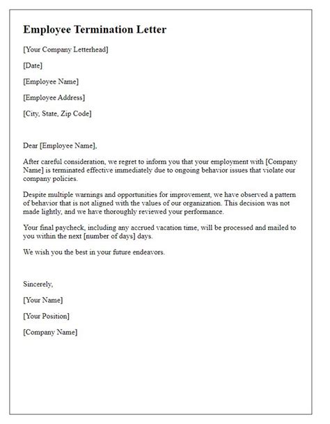 Letter Template For Employee Termination Due To Misconduct Free Samples In PDF Letterin