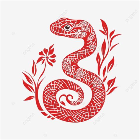 귀여운 뱀 중국식 종이오리기 미술 벡터 일러스트 흰색 배경 흰 배경 하얀 배경 빨간 색 몸과 무늬 장식 귀여운 비단구렁이 종이오리기 미술 순수 흰색 배경 그림자 없음 단순