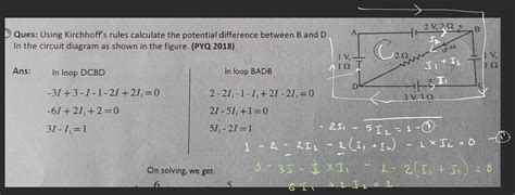 Ques Using Kirchhoffs Rules Calculate The Potential Difference Between