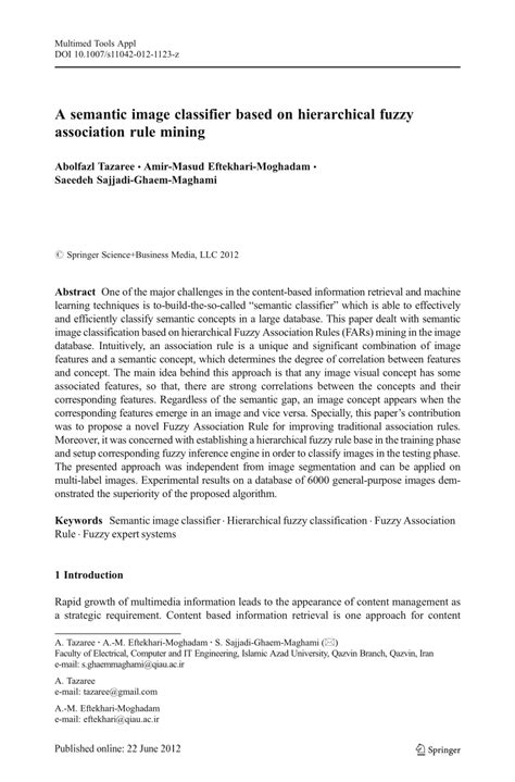 pdf a semantic image classifier based on hierarchical fuzzy