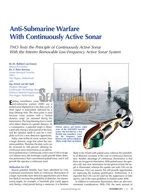 Pdf Anti Submarine Warfare With Continuousiy Active Sonar Tno Tests The Principle Of